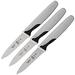 Mercer Culinary M19903 Millennia Black Handle, 3-Inch Slim Serrated Paring Knives (3-Pack), Paring Knife