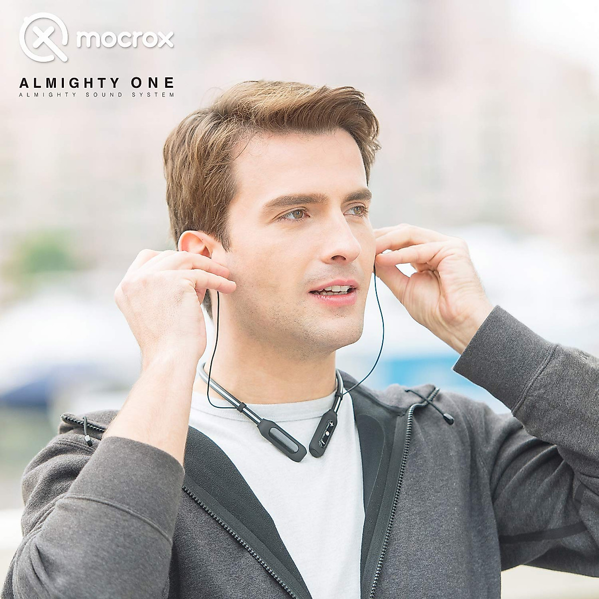 Bluetooth Headphones Neckband, True Surround Stereo Sound Cell Phone Bluetooth Neckband Earphones 12 Hours Playtime Around The Neck Wireless Earbuds Retractable Headset