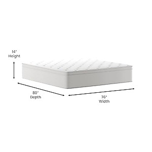 Flash Furniture Vista Hospitality Grade Commercial Mattress in a Box 14 Inch, Premium Memory Foam Hybrid Pocket Spring Mattress, Reinforced Edge Support, King, White