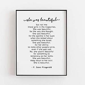 She Was Beautiful Girls Sign，Nursery Decor, Love Quote, Bedroom Decor, Inspirational Quote Prints 8 x 10 Inches Shimmer Art Paper Unframed