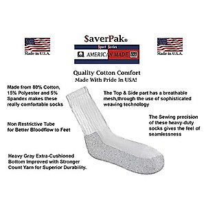 $averPak 4 Pack - American Made Moisture Control Comfort Cool Cushioned Men & Women Crew Socks White-Grey (Sock Size 10-13)