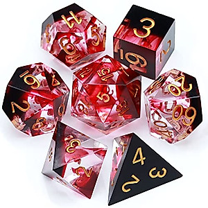 Haxtec Sharp Edge DND Dice Set Red Blood Swirls Resin Dice D&D Dice for RPG Role Playing Games Dungeons and Dragons Gift