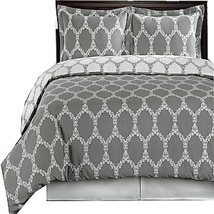 Gray and White Brooksfield 3-Piece King/Cal-King Comforter Cover (Duvet-Cover-Set) 100% Cotton 300 TC