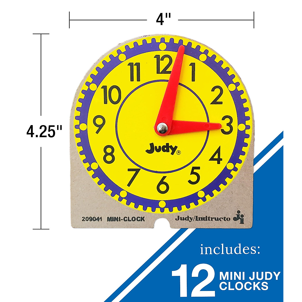 Carson Dellosa 12 Mini Judy Clocks Set, 4" x 4" Learning Clock for Kids Ages 4-8, Kids Analog Clock for Teaching Time, Teaching Time Activity Set for Schools, Homeschool and Daycare