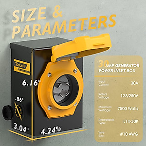 TOOLIOM Pre-Drilling 30A Generator Power Inlet Box 4 Prong NEMA L14-30P & L14-30P/L14-30R Generator Extension Cord 25FT