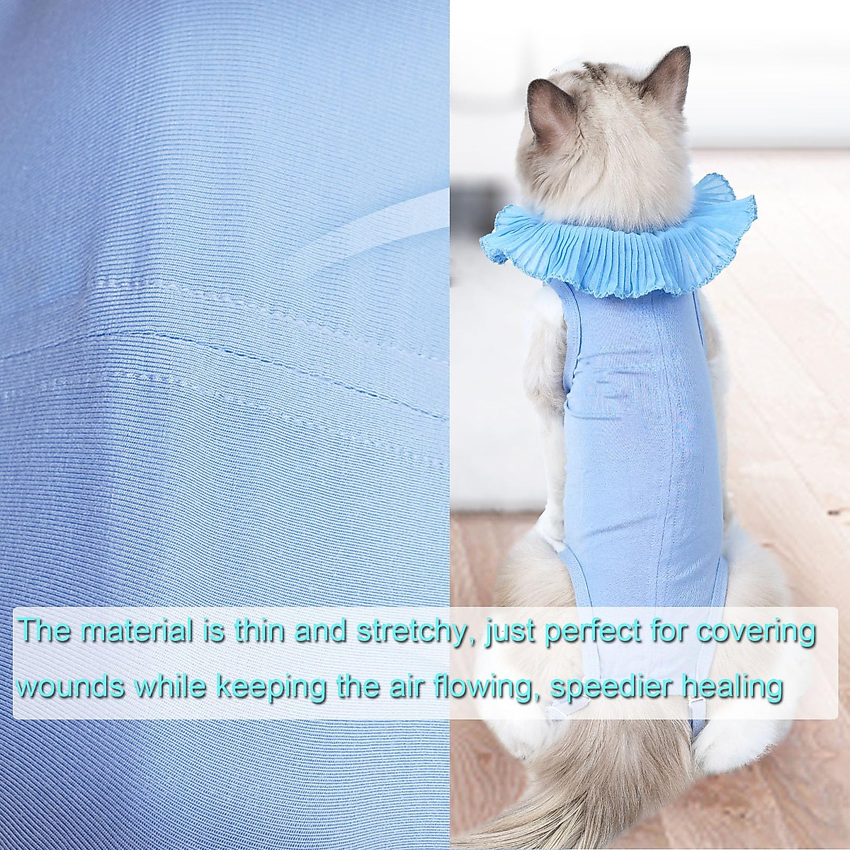 Cute Cat Surgical Recovery Suit Female Male Onesie for Cat After Surgery, Pet Cat Alternative Bandages Cones & Collars (Blue, S)