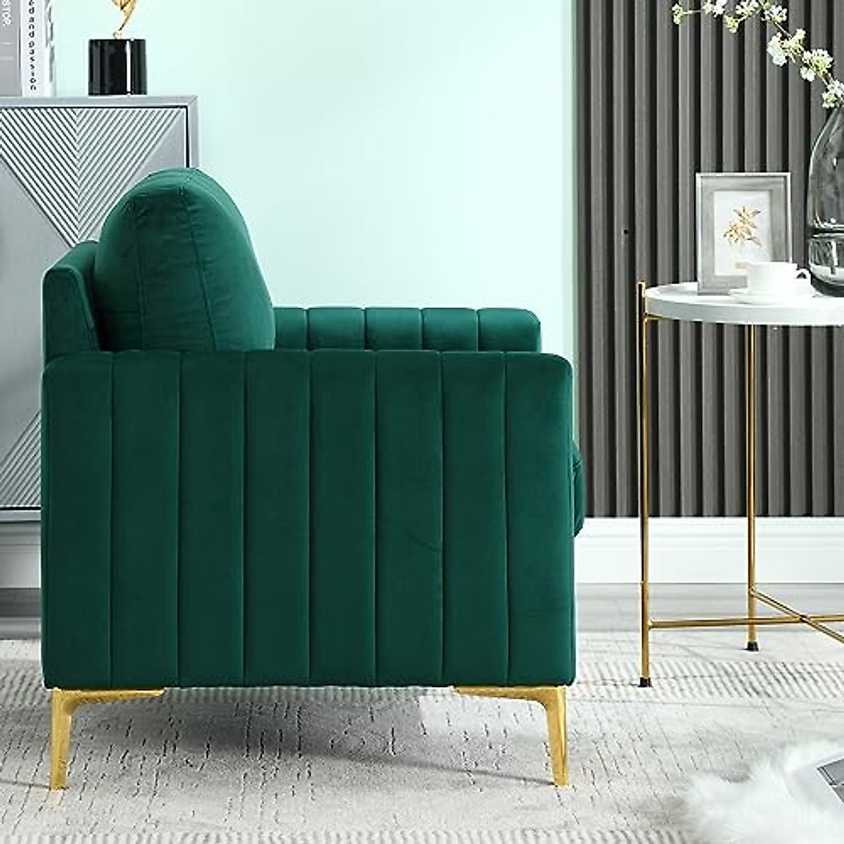 Deolme Velvet Accent Chairs Set of 2, Mid Century Modern Side Sofa Chair Comfy Upholstered Arm Chairs Living Room Set Furniture Bedroom Waiting Room Office with Gold Legs (Emerald Green)