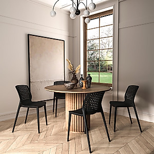 LESHI Dining Chairs Set of 6, Kitchen Chairs, Modern Plastic Dining Room Chair with Hole Back, Chair for Living Room, Bedroom, Kitchen, Patio Outdoor Chair（Black,6 Pack）