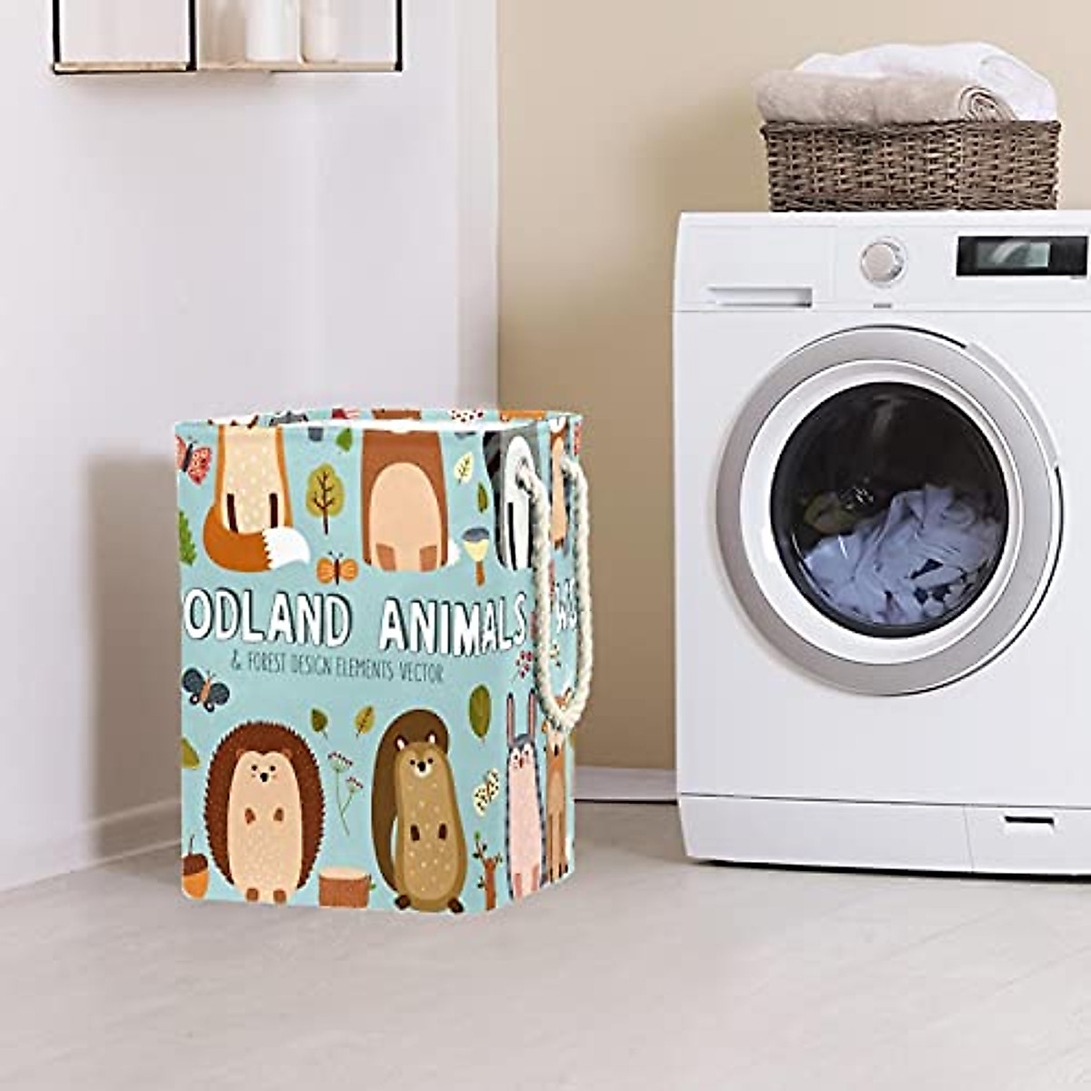 Laundry Basket Foldable Laundry Hamper With Handles Detachable Storage Bin, Bathroom Organizer, Children Toy Bins Cute Animals