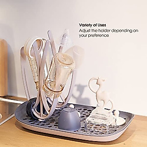 MOTHER-K Baby Bottle Drying Rack with Tray, Adjustable Holder for Baby Bottles, Pacifier and Pump Parts (Beige)