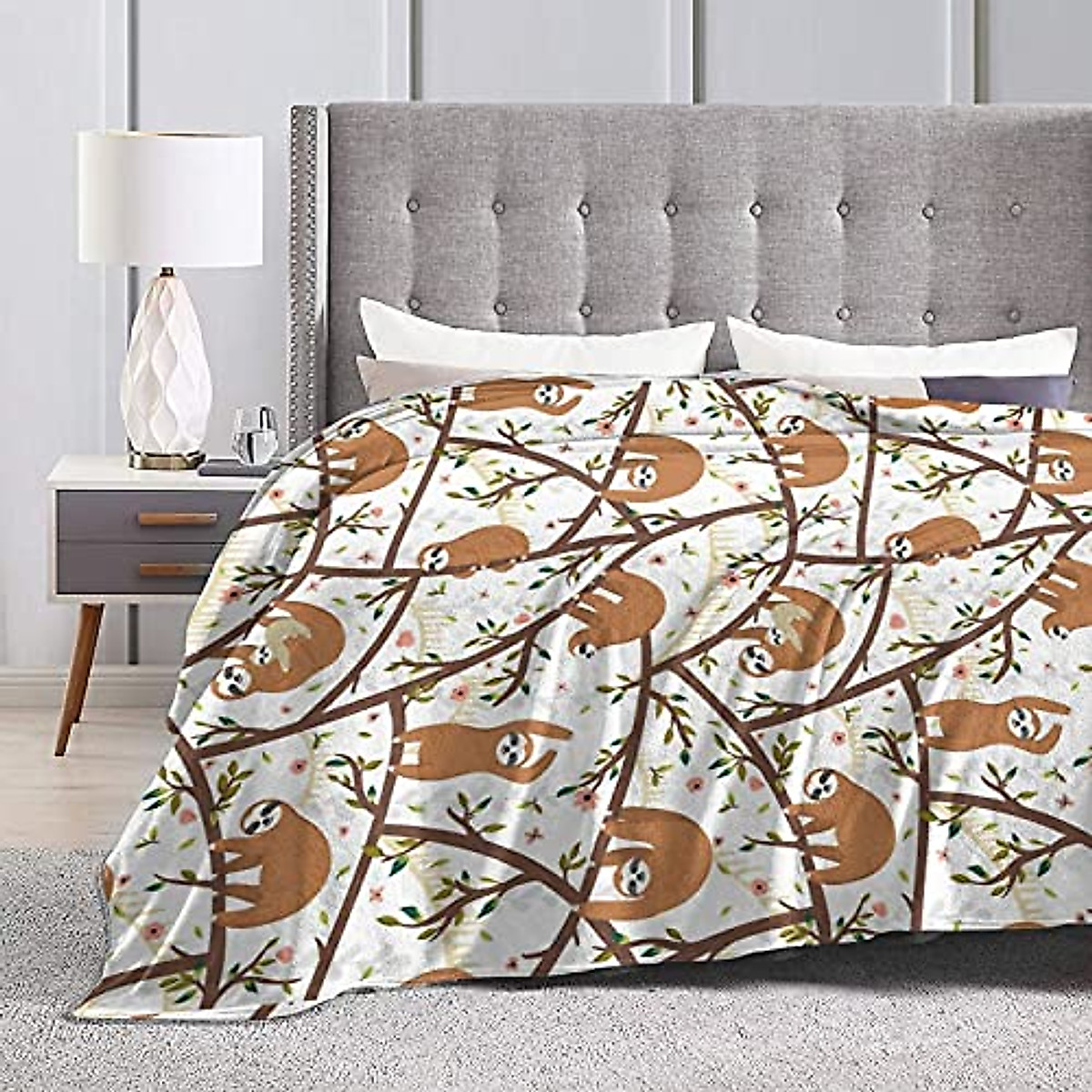 Cartoon Sloth Sloth on The Tree Flannel Blanket Fleece Throw Blanket Ultra Soft Blanket Comfortable Warm Bed Blanket for Bed Couch Sofa Living Room