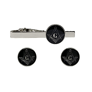 Masonic Freemason Square Compass Tie Clip Cufflinks TieBar Accessory Set