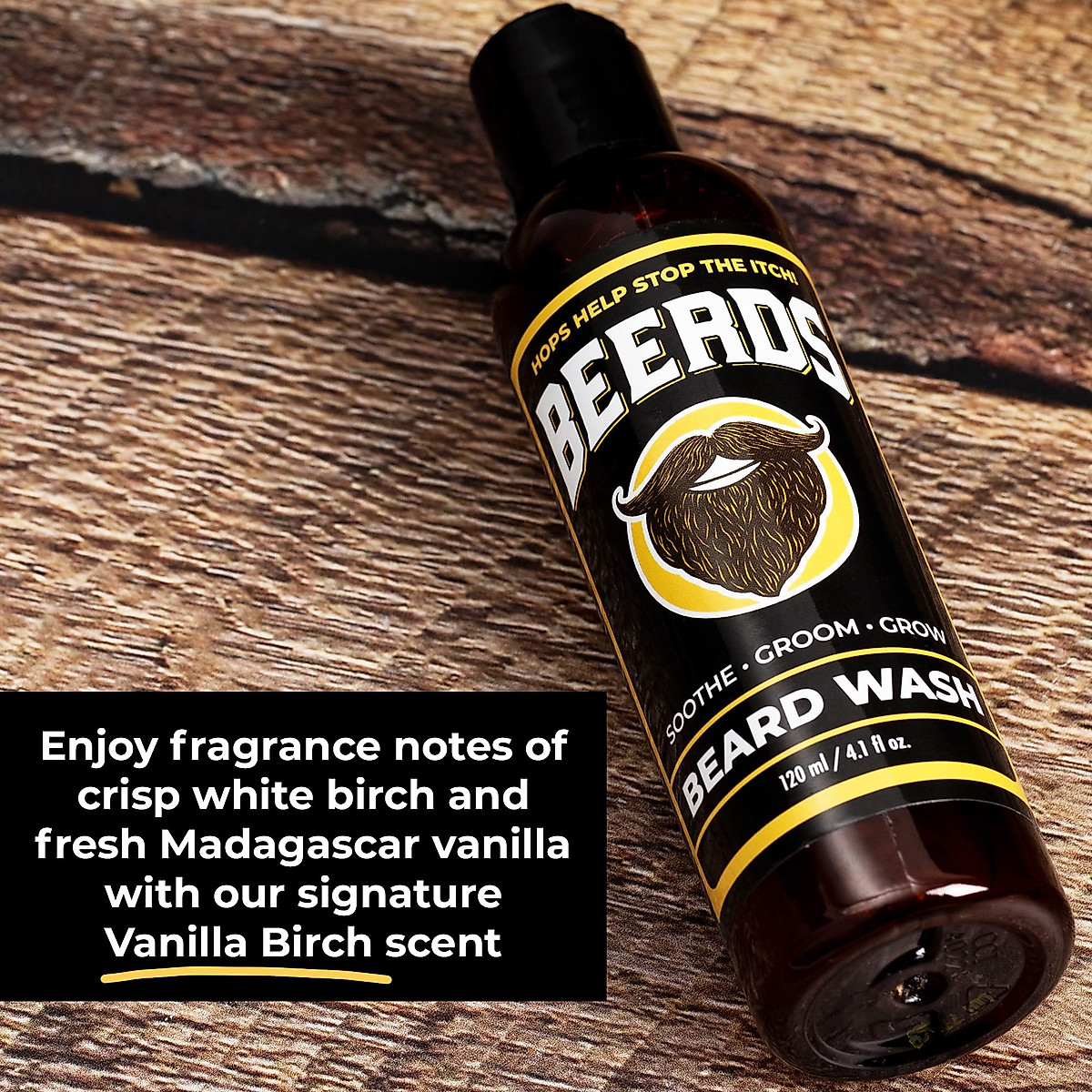 BEERDS Beard Wash (4 oz) Boosted by Hops - Cleanses, Restores, Delivers Antioxidants, Key Nutrients, Made in USA (Vanilla Birch)