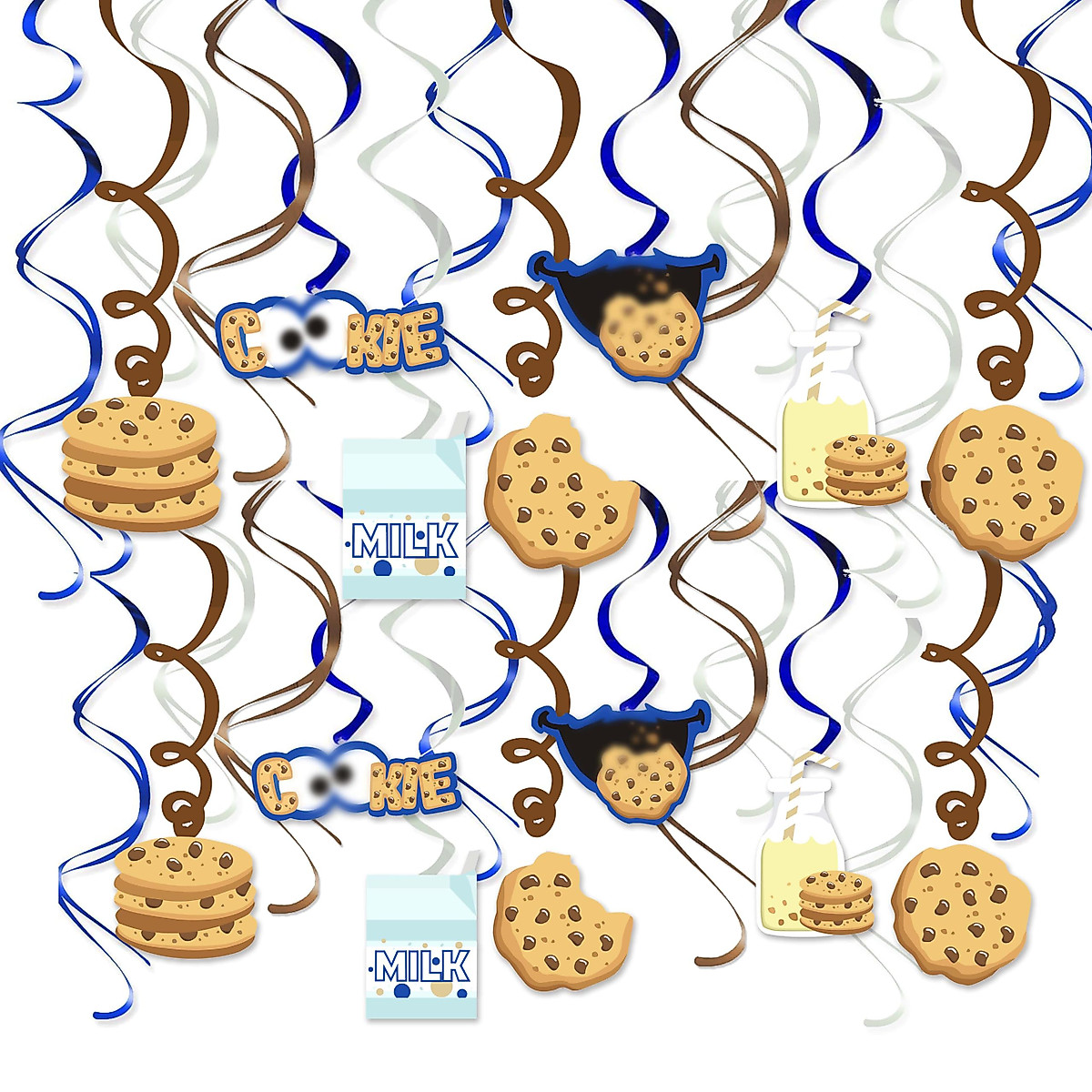Cookies Milk Birthday Decorations Hanging Swirls, Cookie Happy Birthday Monsters Party Supplies Baby Shower for Kids (24 CT)