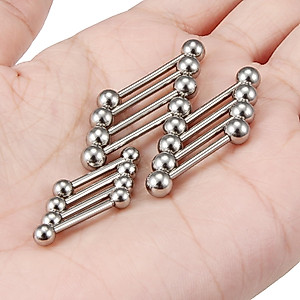 Ruifan 12PCS 14G Surgical Steel Shiny Ball Nipple Tongue Shield Ring Barbell Body Piercing Jewelry Retainer 12mm 14mm 16mm - Silver