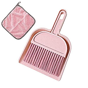 meioro Mini Dustpan and Brush Set, Multi-Functional Cleaning Tool with Hand Broom Brush, Plastic Dust Pan, Coral Fleece Cleaning Cloth, 2-in-1 Cute Helper Cleaning Set for Kids Toys Pets Car, Pink