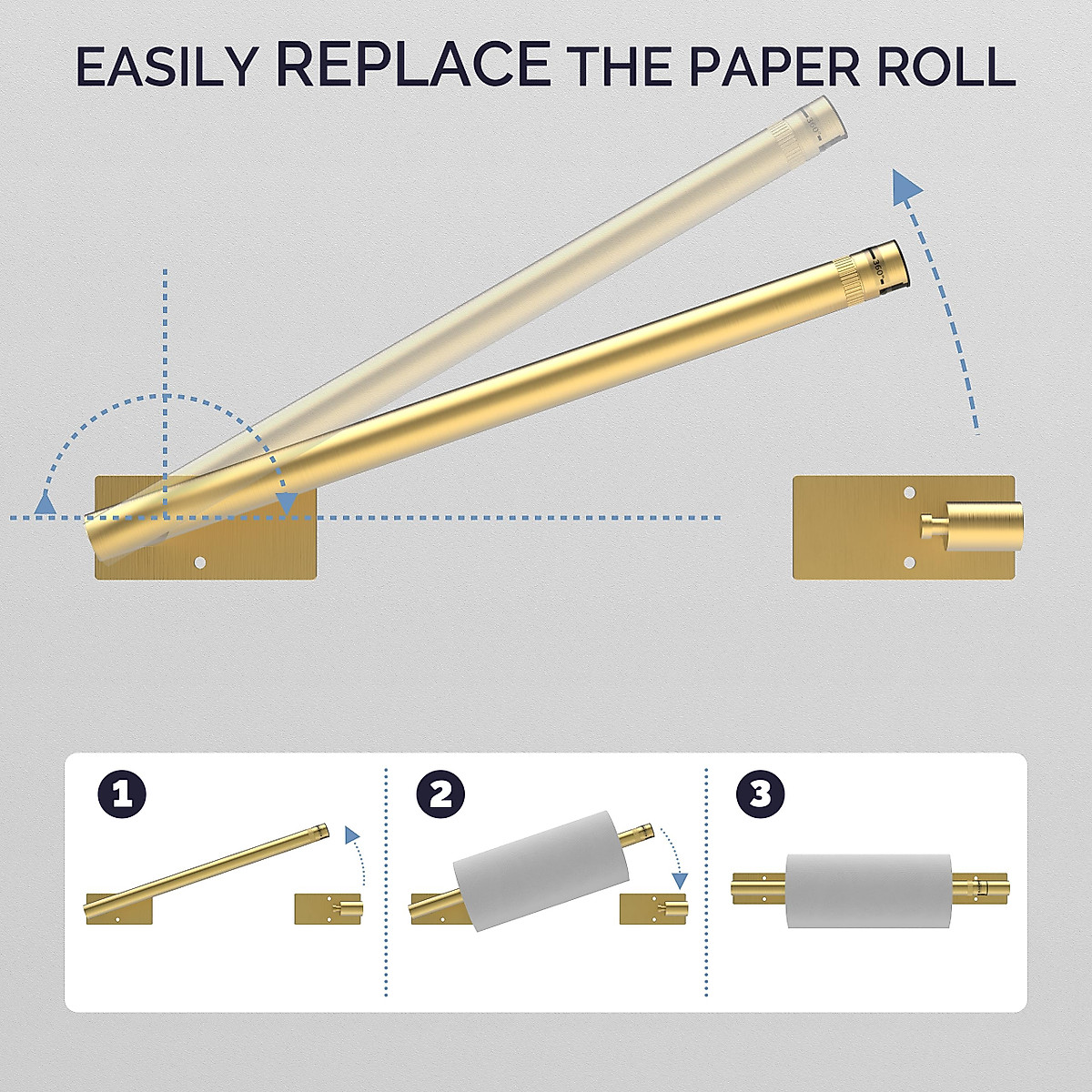 WZKALY Paper Towel Holder Under Cabinet, Self Adhesive or Wall Mounted SUS304 Stainless Steel Paper Towel Holder for Kitchen, Bathroom, Farmhouse, Barbecue and Laundry (Brushed Gold)