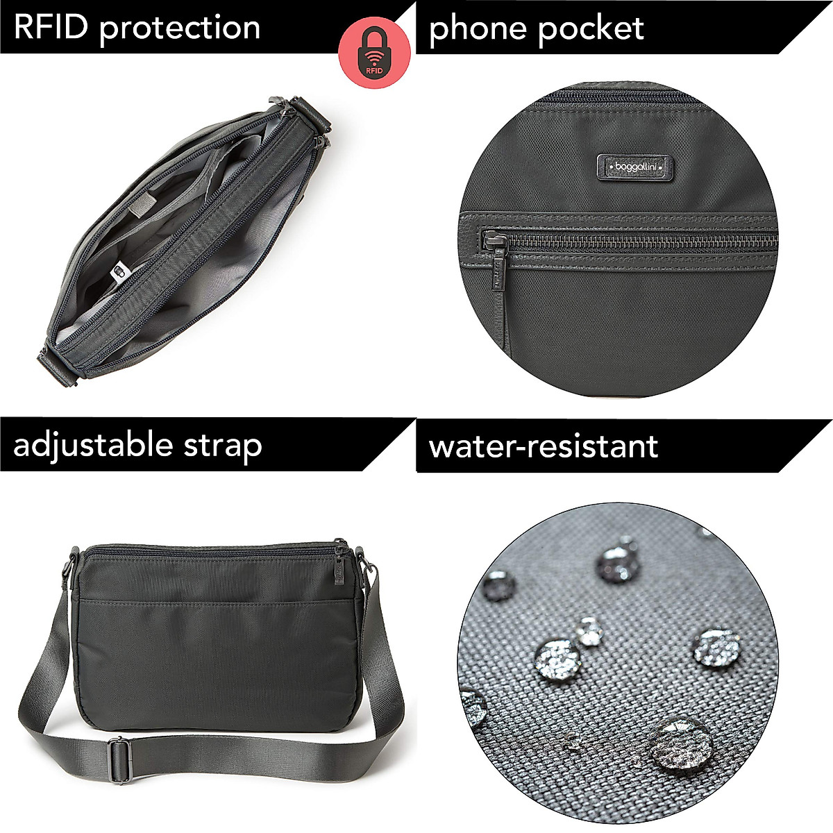 Baggallini womens Crossbody, Grey, One Size US