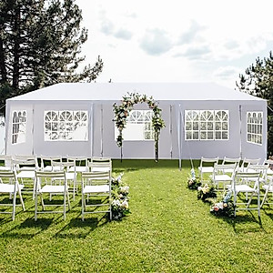 Outvita Outdoor Party Tent, Patio Wedding Gazebo Waterproof White Canopy with Sidewalls For Cater Events Pavilion Beach BBQ (10'x30')