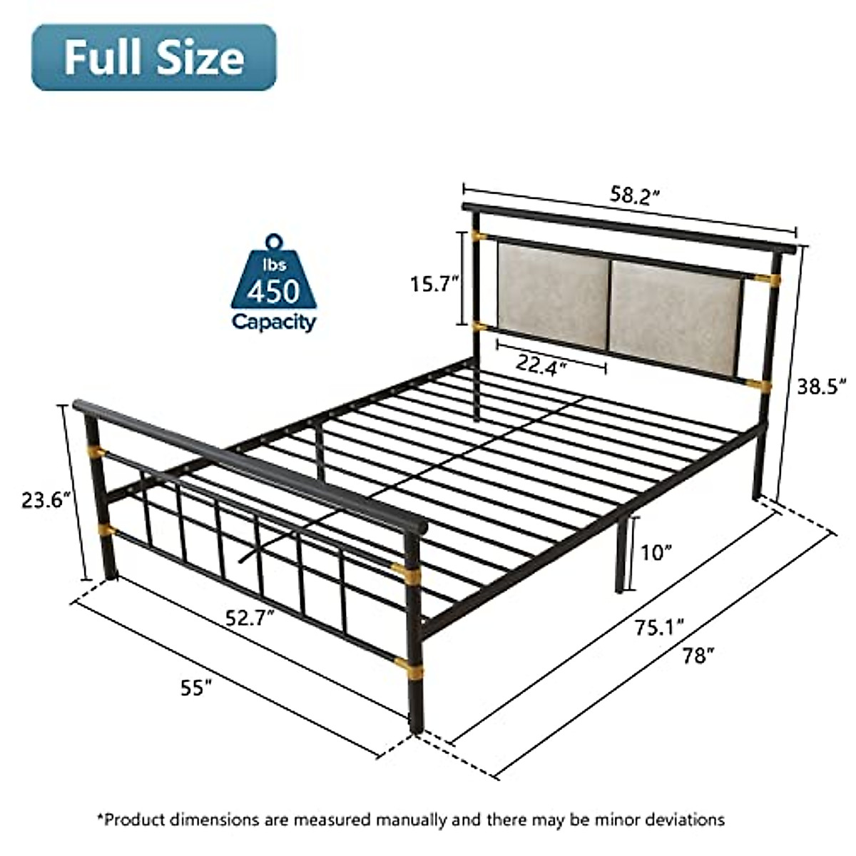 Recaceik Full Size Bed Frame Metal Platform Full Bed Frame with Headboard and Footboard, Bed Frame Full Size Mattress Foundation, No Box Spring Needed, Under Bed Storage, Non-Slip Without Noise