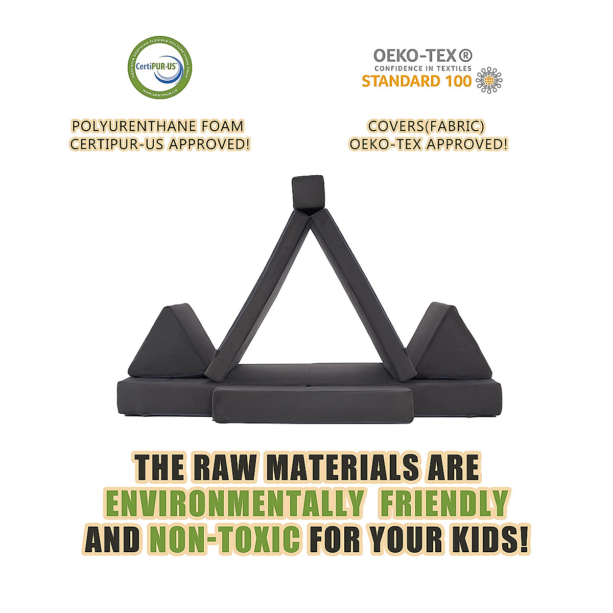 jela Kids Couch Extended Size 8PCS for Family, Floor Sofa Couch Modular Funiture for Kids Adults, Playhouse Play Set for Toddlers Babies, Modular Foam Play Couch Indoor 66" x 33" x 22" Darkgrey