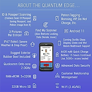 ID Scanner - Drivers License and Passport Scanner and Reader - Age Verification and Customer Management - Quantum Edge V3 Includes Handheld Scanner, Outer Carry Case, & Accessories