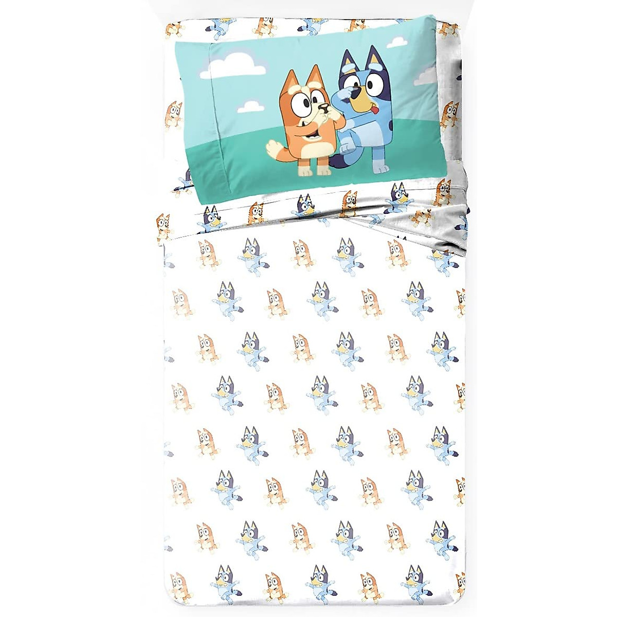 Jay Franco Bluey & Bingo Full Size Sheet Set - 4 Piece Set Super Soft and Cozy Kid’s Bedding - Fade Resistant Microfiber Sheets (Official Bluey Product)