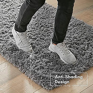Ophanie Machine Washable 3 x 5 Feet Rugs for Bedroom, Fluffy Shaggy Bedside Floor Dorm Grey Area Rug, Soft Gray Fuzzy Non-Slip Indoor Room Carpet for Kids Boys Girls Teen Home Decor Aesthetic, Nursery