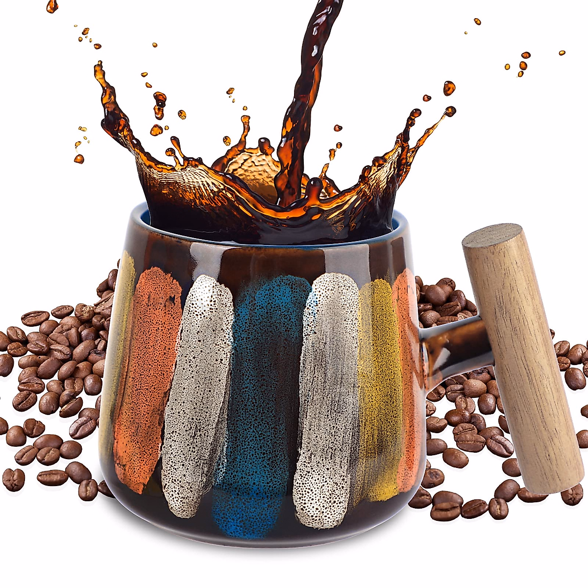 GOOD ALWAYS Coffee Mug with Wood Handle Valentines Day Gifts for Office and Home, Ceramic Tea Cup Teacher Appreciation, Birthday Gifts for Women and Men, 1 Gift Box (Blue)