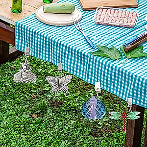 8 Pack Vintage Tablecloth Weights on Clip Hangers,Cast Iron Butterfly Dragonfly Ladybug Tablecloth Pendant for Outdoor Garden Party Picnic Table Covers