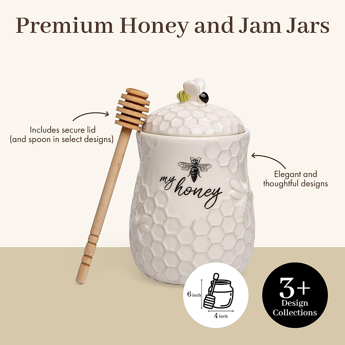 Young's Inc. Ceramic Honey Jar with Wooden Honey Dipper - Farmhouse Kitchen Decor - Tea Accessories