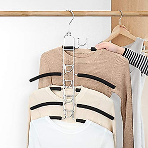 Mastom 4 Pack 5 in 1 Space Saving Hangers, Multilayer Metal Clothes Hanger Space Saver Coat Hangers, Anti-Slip Foam Padded Shirt Suit Hanger for Closet Storage Organizer