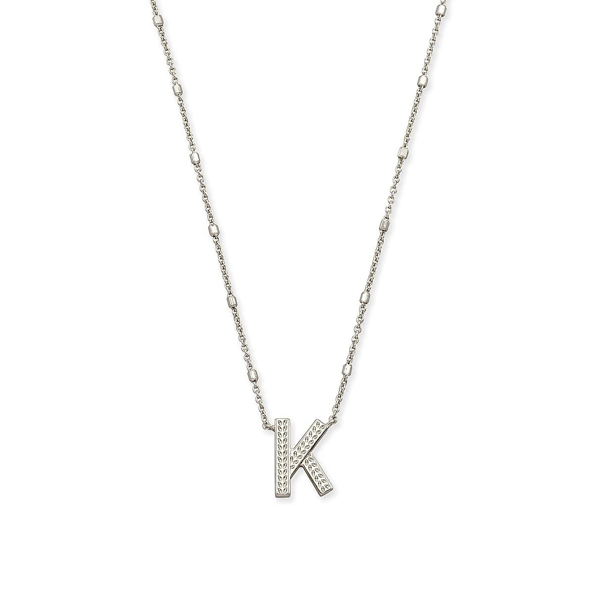 Kendra Scott Letter K Pendant Necklace for Women, Fashion Jewelry, Rhodium-Plated Brass, Rhodium Metal, Letter K