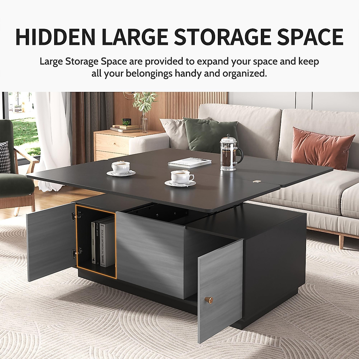 Lift Top Coffee Table with Storage Extendable Desktop, Perfect for Living Room