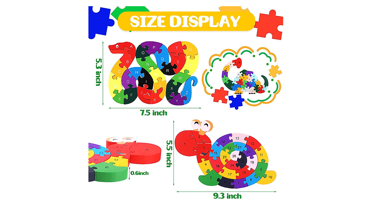 4 Pcs Wooden Alphabet Animal Puzzle Blocks for Preschool Learning