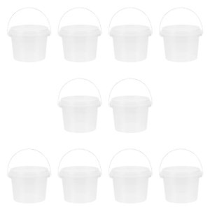 NUOBESTY 10Pcs Transparent Mini Storage Bucket Party Favor Cans Paint Can Containers Candy Bucket with Lid Handles Beach Toy Pails 300ml for Christmas Party Favors