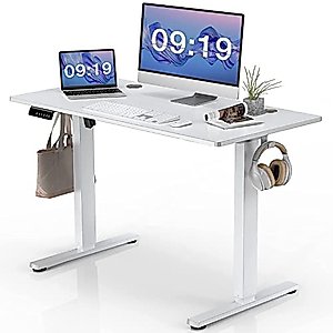 SMUG Standing Desk, 40 x 24 in Electric Height Adjustable Computer Desk for Home Office, Sit Stand up Work Gaming Table with Memory Controller/Headphone Hook, Rising Lift Workstation-White