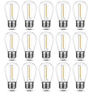 Mlambert LED String Light Bulbs, Shatterproof Outdoor String S14 Replacement Light Bulbs, Waterproof 1W LED Edison Bulbs Equal to 11W Incandescent, 2700K Warm White, E26 Bulb, 15 Pack, Not Solar Bulbs