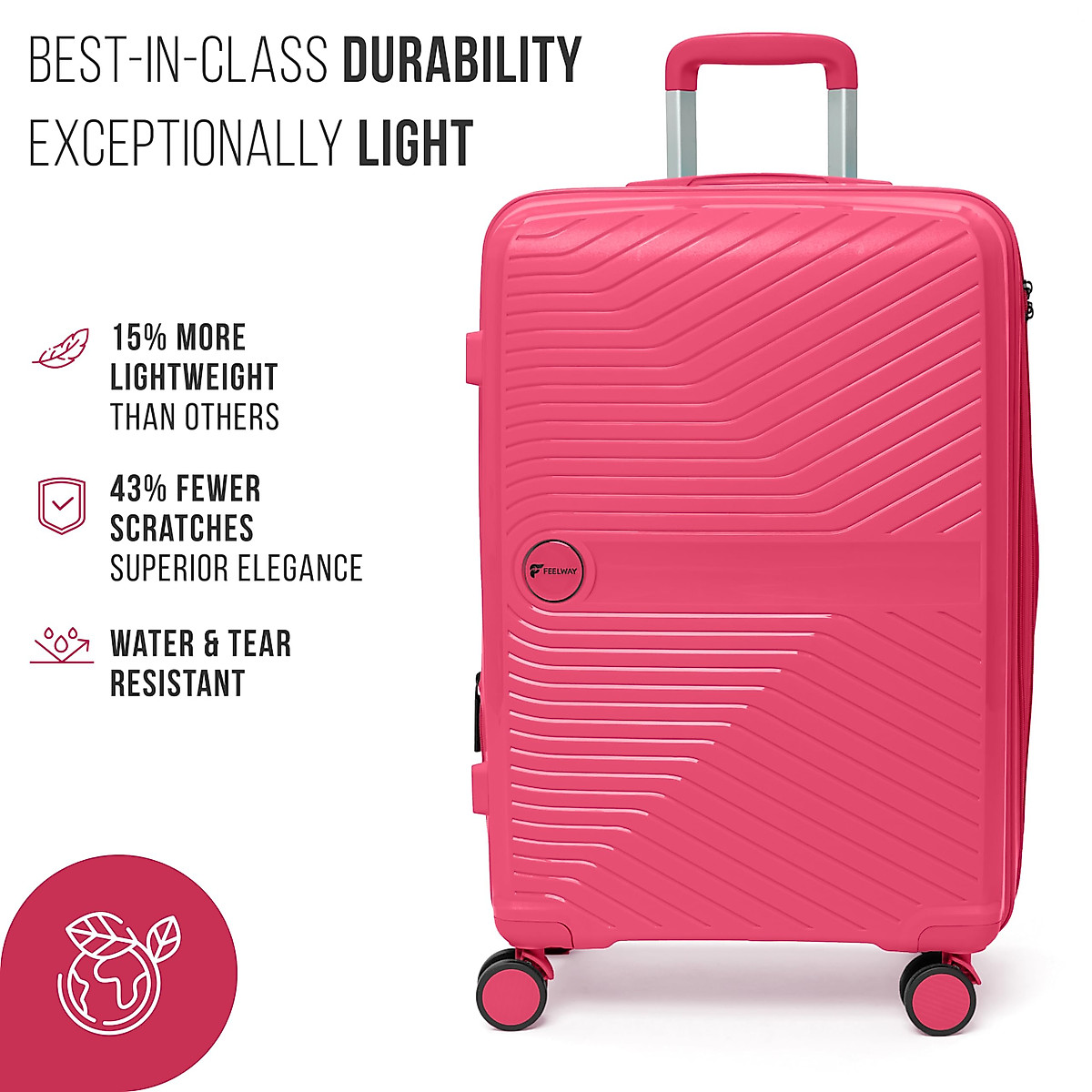 Feelway Travel 3-Piece Hard Side Luggage Set Durable, Expandable Design with 360° Double Spinner Wheels, TSA Lock, Telescopic Handle, Secure Zipper (Pink, Set of 3 (20", 24", 28"))