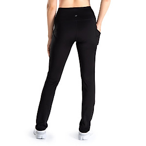 Yogipace,Side Pockets,Petite Women's 29" Fleece Lined Thermal Yoga Pants Winter Straight Leg Warm Sweatpants,Black,Size M