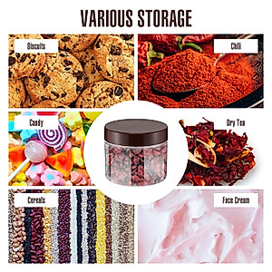 Mifoci 50 Pcs 10 Ounce Clear Plastic Jars Containers Airtight Wide Mouth Food Storage Jar for Kitchen Dry Food Butter Honey Cosmetics Cream, Black and Brown(3.35''l X 2.56''h)