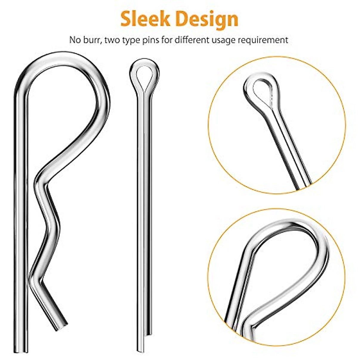 VIGRUE 500PCS Cotter Pin Assortment Kit Hitch Pin Zinc Plated R Clip Assortment Kit Fastener for Use on Hitch Pin Lock System