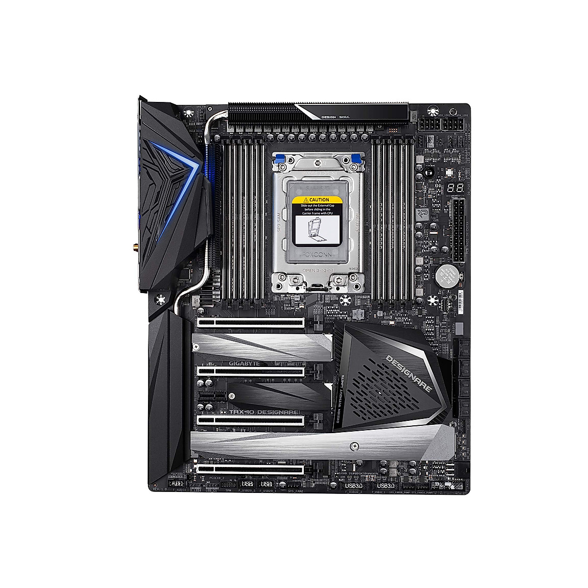 GIGABYTE TRX40 DESIGNARE (sTRX/AMD/TRX40/Direct 16+3 Phase VRM/Fins-Array Heatsink/Gen 4 AIC with 4 Extra M.2/ XL-ATX/Motherboard)