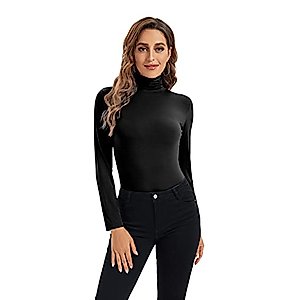 Black Turtleneck for Women Long Sleeve Tops for Women Fitted Turtleneck Sweater Scrub Undershirts for Women Medium