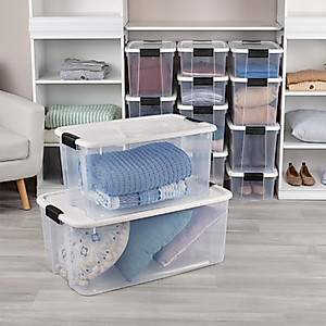 Sterilite 70 Qt Clear Plastic Stackable Storage Bin w/White Latching Lid Organizing Solution, 4 Pack