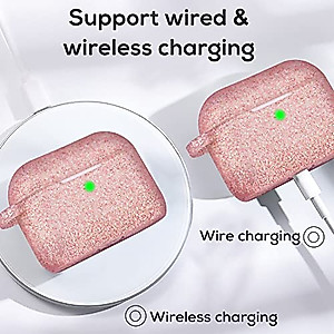 Bling AirPods Pro Case 1st Gen-VISOOM Silicone Cute Cover Women for Apple iPod Pro Charging Case Protective Air Pod Pro case Glitter Earpods Case with Keychain Rose Gold