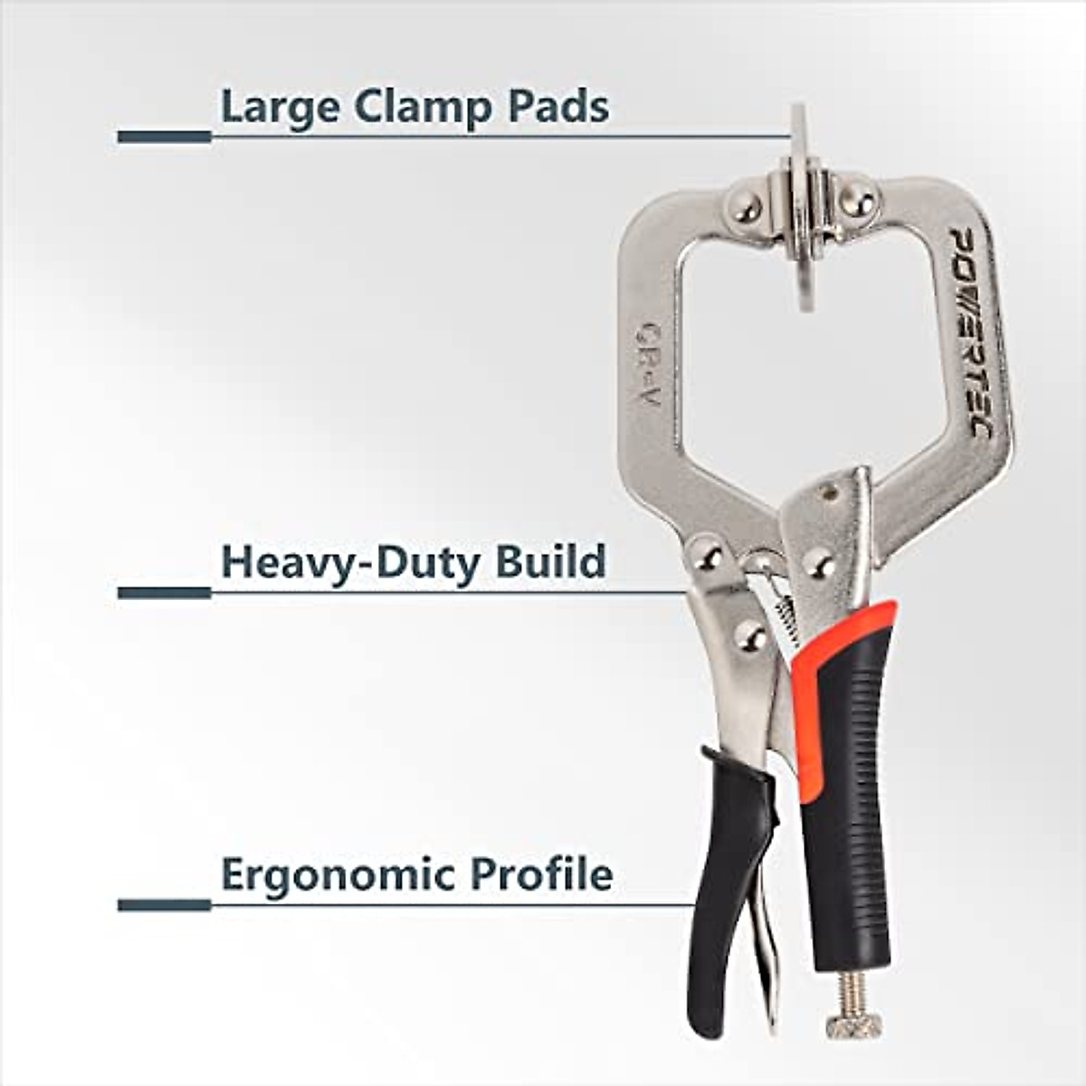 POWERTEC 71641 2-Inch, Face Clamps, C-Clamp with Ergonomic Grip and Adjustable Swivel Pads for Woodworking, Pocket Hole Joinery - 2PK