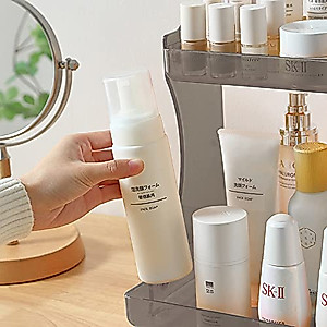 2 Layers Clear Countertop Makeup Organizer and Storage, Cosmetic Storage Tray, Vanity Trays Holder, Perfume Display Rack, Nail Polish Organizer, Assemble Easily, Hard Shell, Elegant, Gray