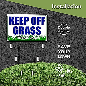 3 PC Keep Off Grass Sign with Stake - 8 x 12 Double Sided Coroplast Do Not Walk on Grass Sign - Keep Dogs Off Lawn - Stay Off Grass Signs for Yard 1