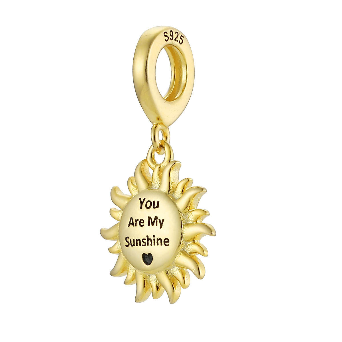 You Are My Sunshine Gold Sun 925 Sterling Silver Charm Bead For Pandora & Similar Charm Bracelets or Necklaces